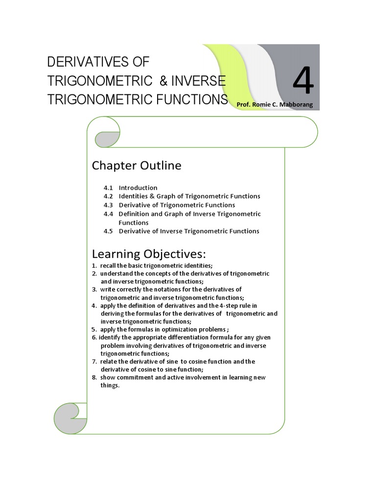 Trigonometric Derivatives Guide | PDF | Trigonometric Functions | Function (Mathematics)