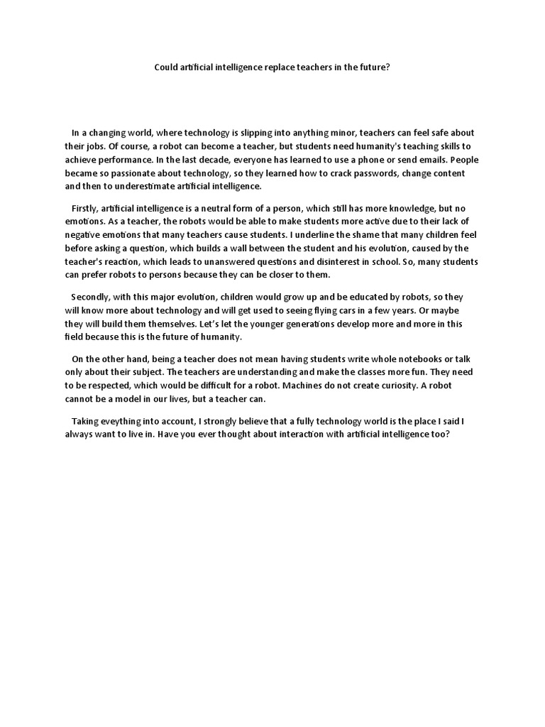 Could Artificial Intelligence Replace Teachers In The Future Pdf