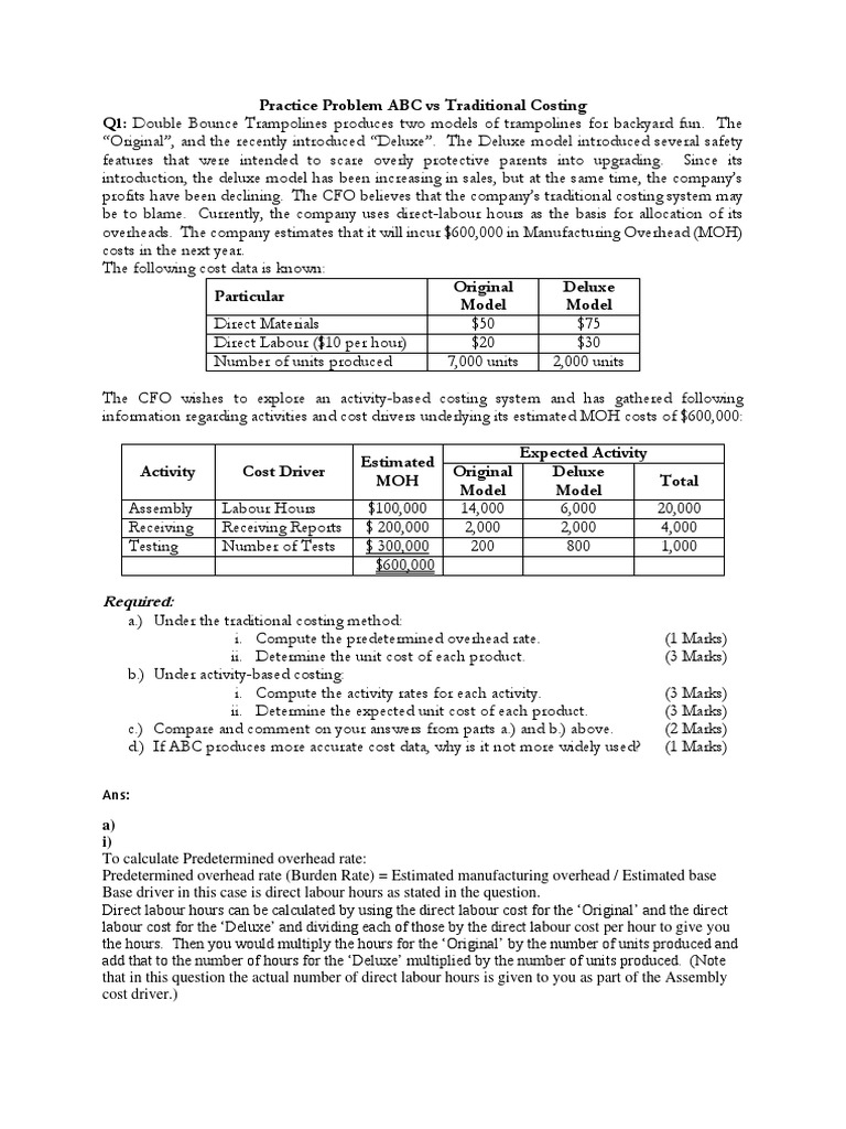 Problem - ABC Vs Traditional - Ans | PDF | Cost | Business Economics