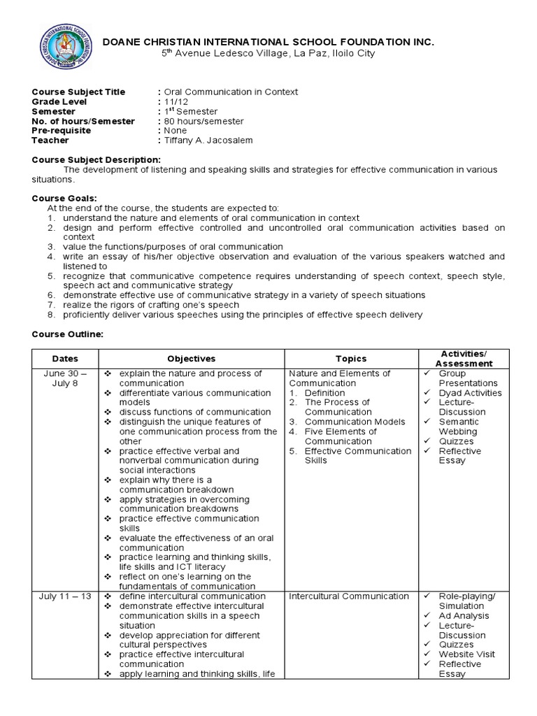 Oral Communication Syllabus | PDF | Communication | Educational Technology