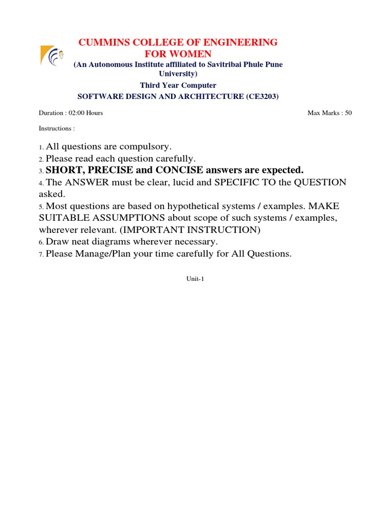 Software Design and Architecture JUNE-2021 Sem - II SET-4 (T.Y.B.tech COMP) | Download Free PDF ...