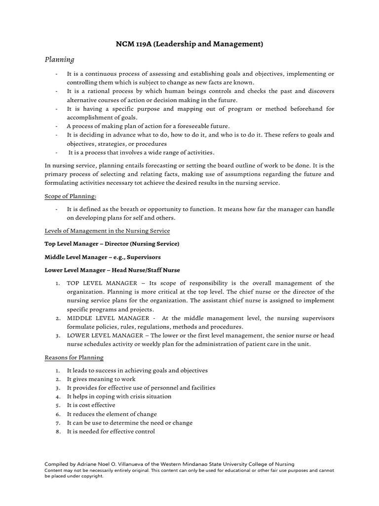 Ncm119 A Reviewer Planning&Organizing | PDF | Organizational Structure ...