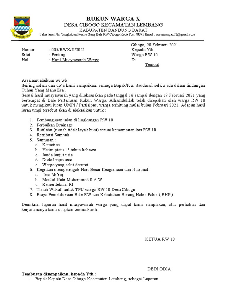 Undangan Musyawarah Warga RW 10 | PDF