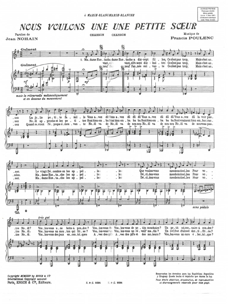 Nous Voulons Une Petite Soeur Francis Poulenc | PDF