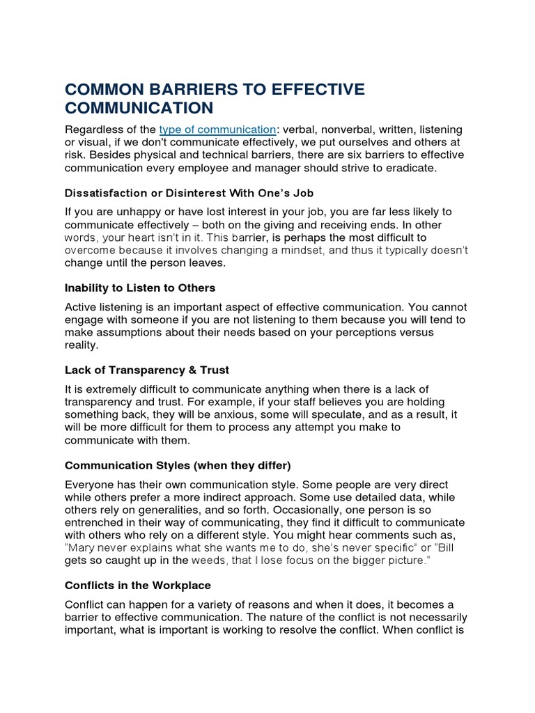 Common Barriers To Effective Communication | PDF | Communication ...