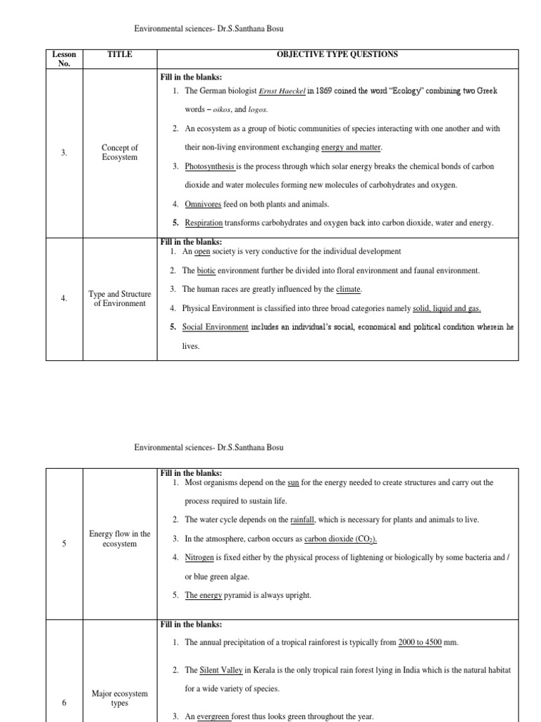 Module 2 - Question Bank Answers | PDF | Ecosystem | Natural Environment