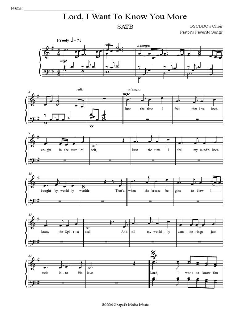 Lord I Want To Know You More Lyrics | PDF