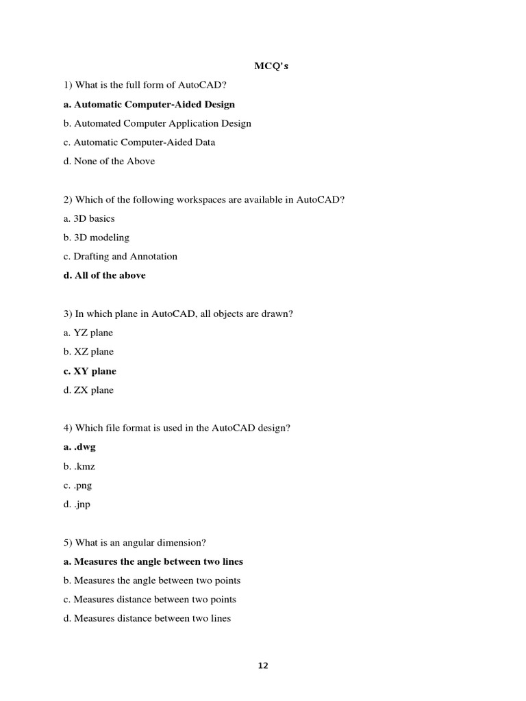 Cad MCQS | PDF | Angle | Auto Cad
