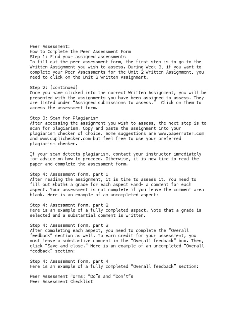 Completing the Peer Assessment Form | PDF | Career & Growth