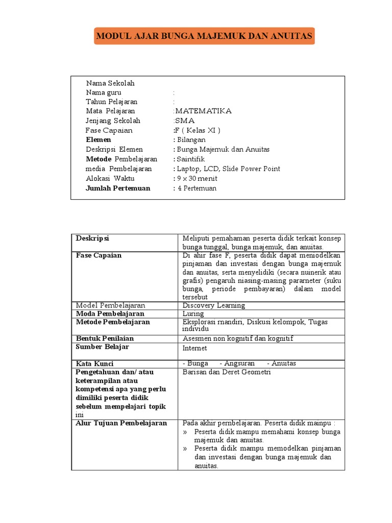 Modul Ajar Bunga Majemuk Dan Anuitas | PDF