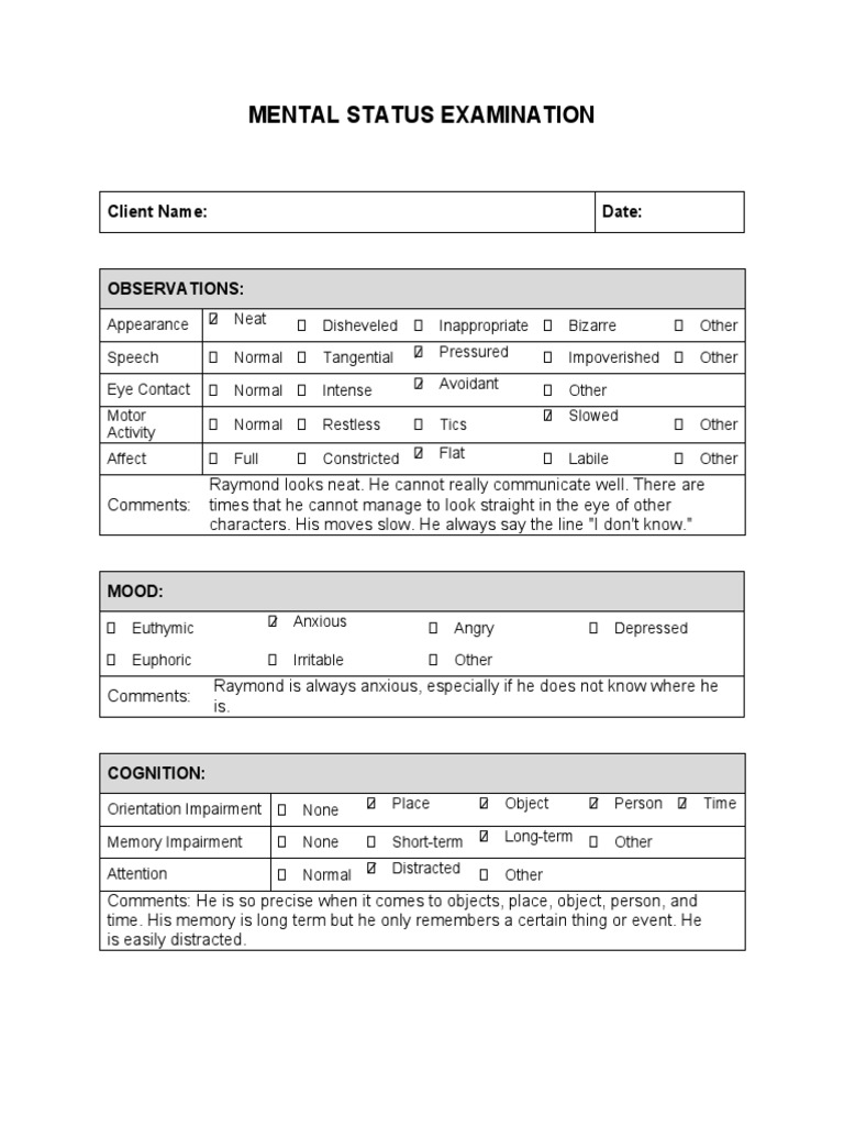 Mental Status Examination | PDF | Causes Of Death | Psychology
