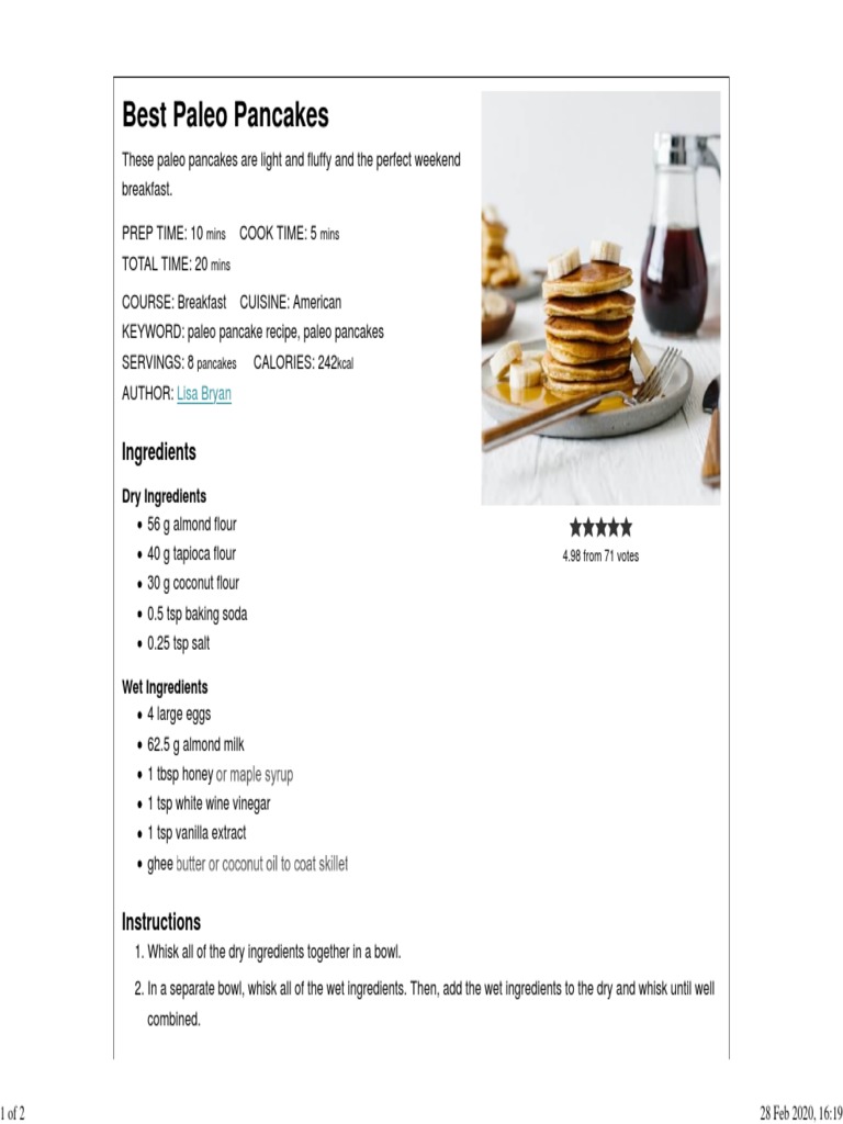 Paleo Pancakes (Light & Fluffy!) - Downshiftology | PDF | Pancake | Almond