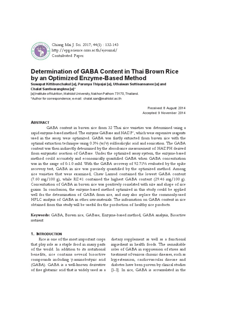 Determination of GABA Content in Thai Brown Rice by An Optimized Enzyme ...