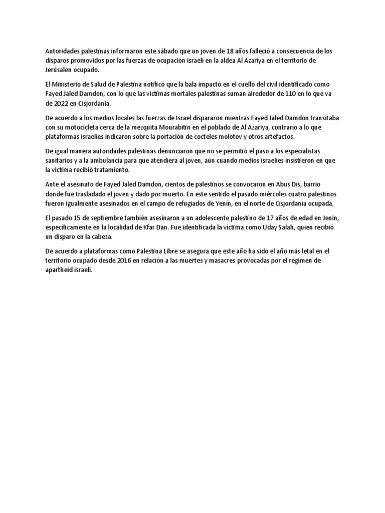 Asesinato de joven palestino en Al Azariya | PDF