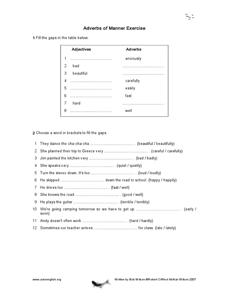 Exercises - Adverbs of Manner | PDF