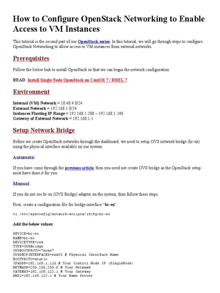 How To Configure Openstack Networking To Enable Access To Vm Instances Pdf Computer Network