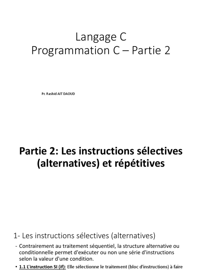 Cours Programmationc Part 2 Download Free Pdf Structure De Contrôle 
