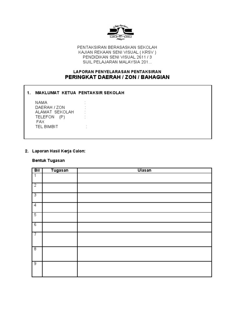 Borang Pelaporan Penyelarasan Pentaksiran | PDF