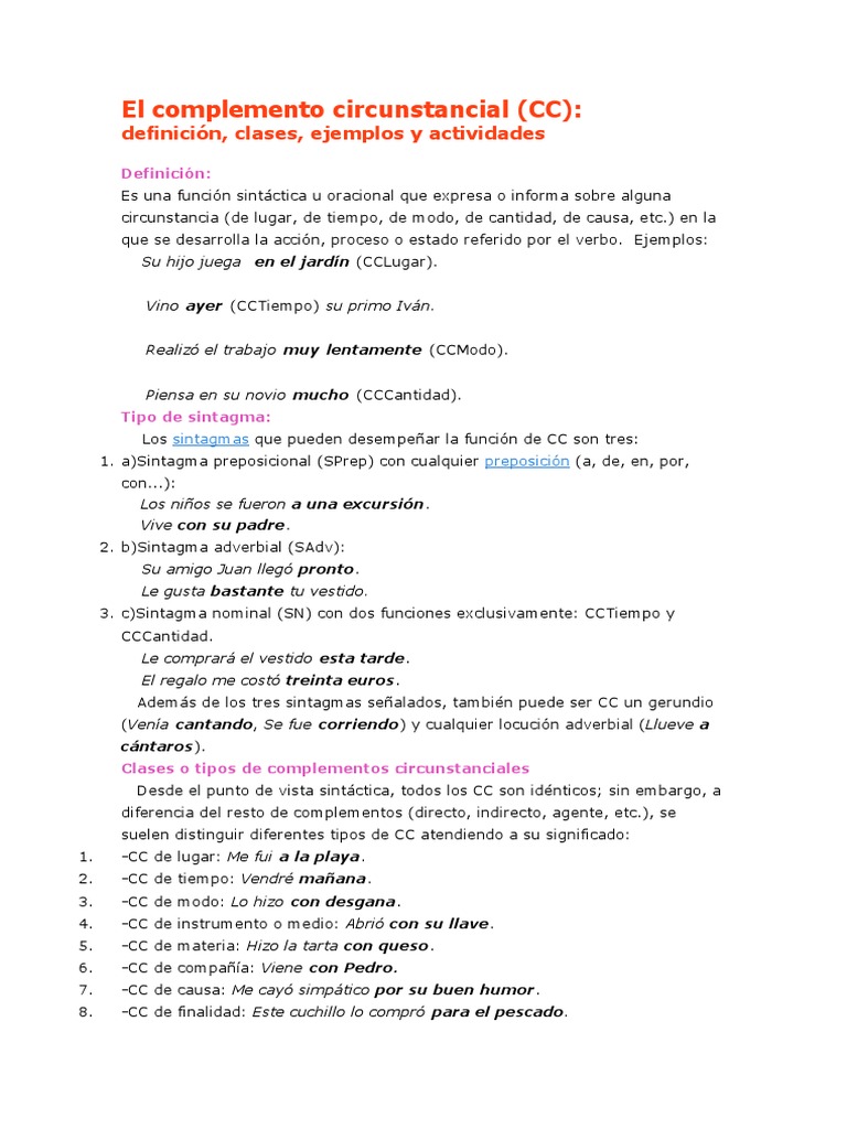 El Complemento Circunstancial | PDF | Mecánica del lenguaje ...