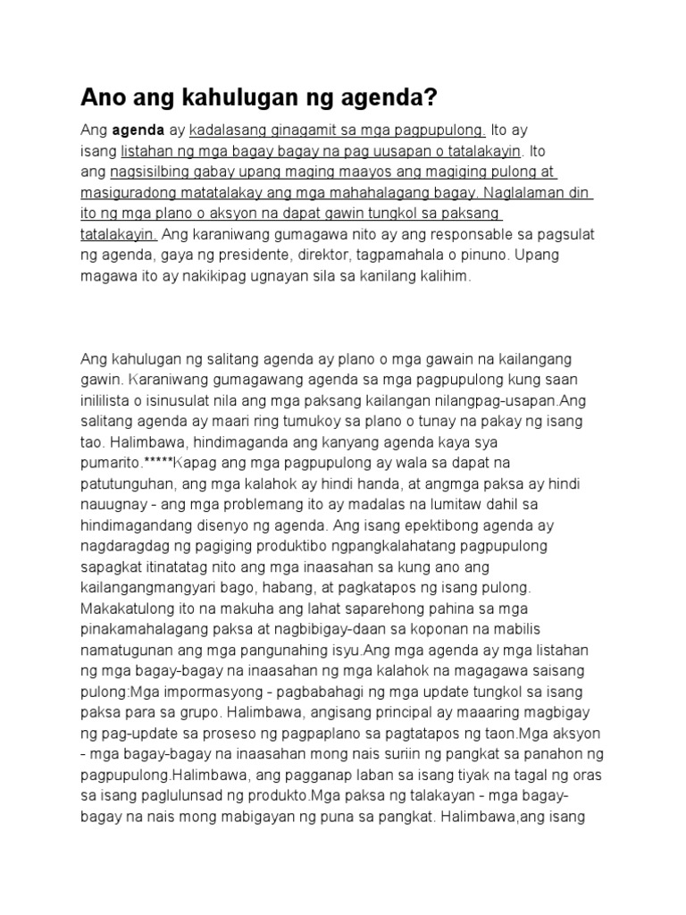 Ano Ang Kahulugan NG Agenda | PDF