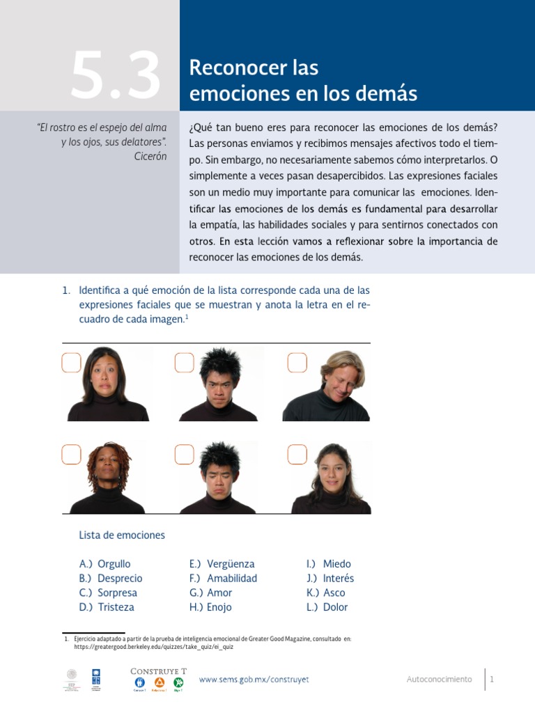 Reconocer Las Emociones. | PDF | Las emociones | Expresión facial