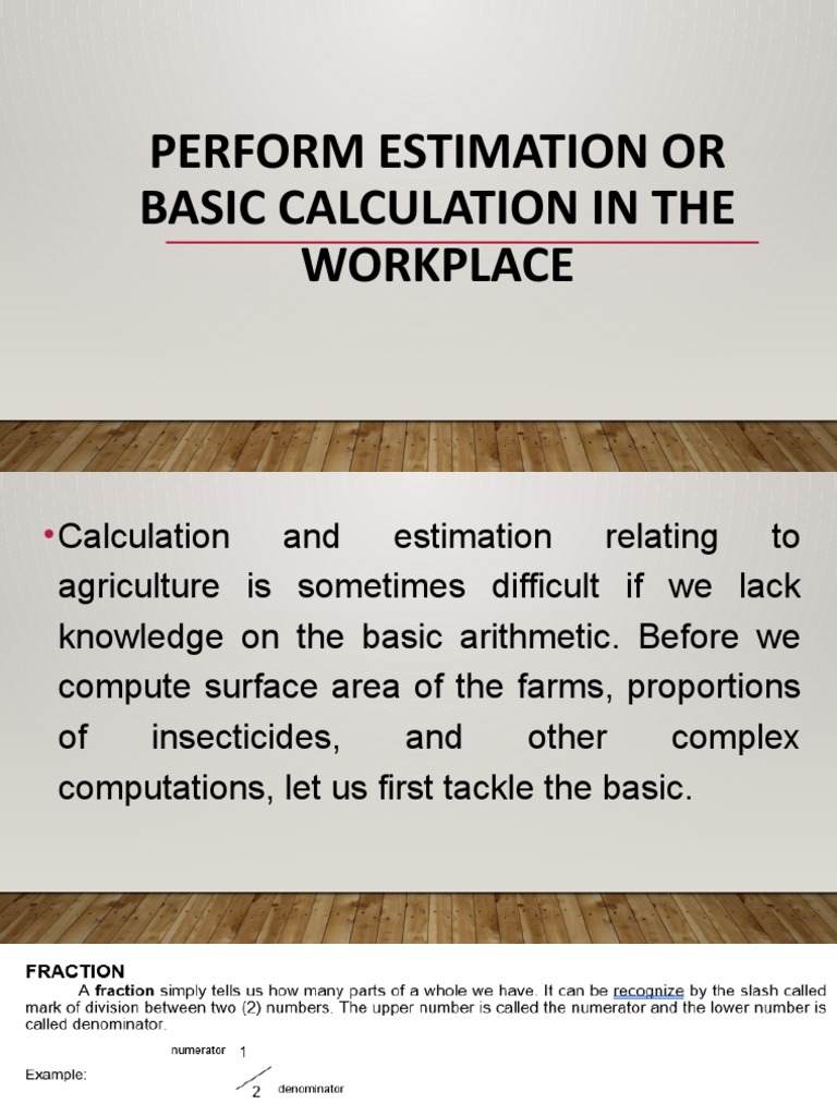 4 Perform Estimation Or Basic Calculation In The Workplace Pdf