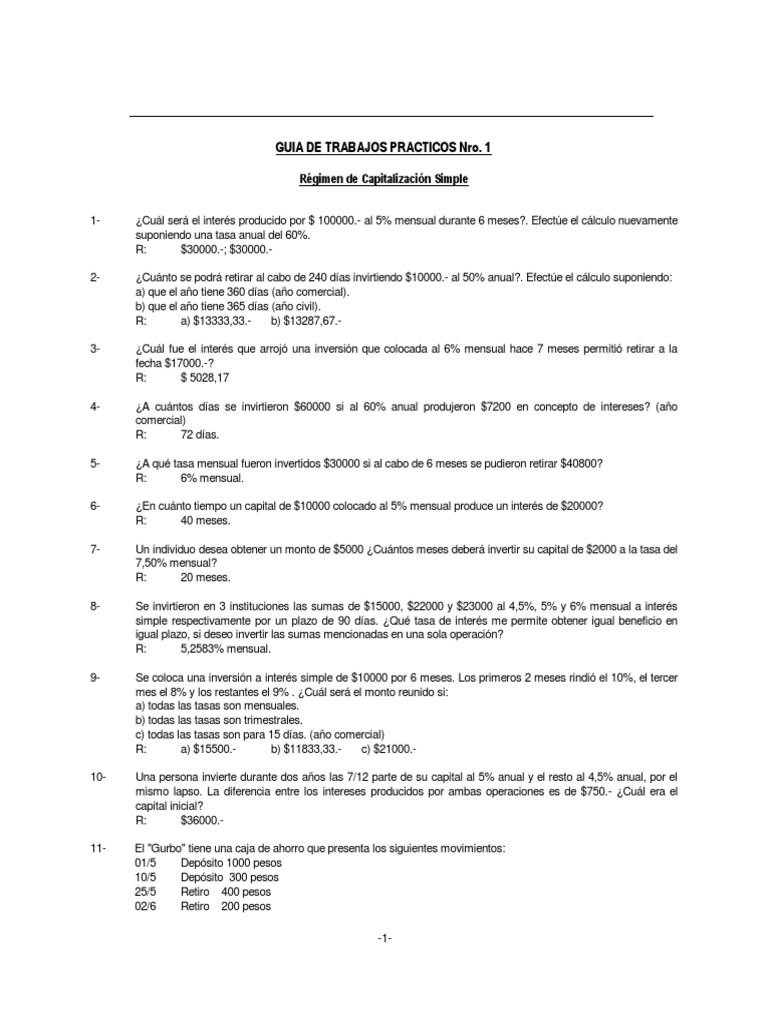 Guia Ejercitacion Complementaria | PDF | Interés | Inflación