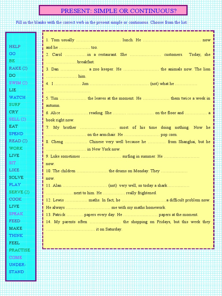 Presents Homework 1 Present-Simple-Or-Continuous-Gap-Filling-Key | PDF