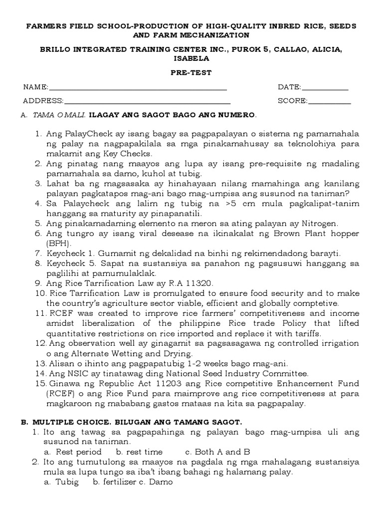 Pre Test | PDF