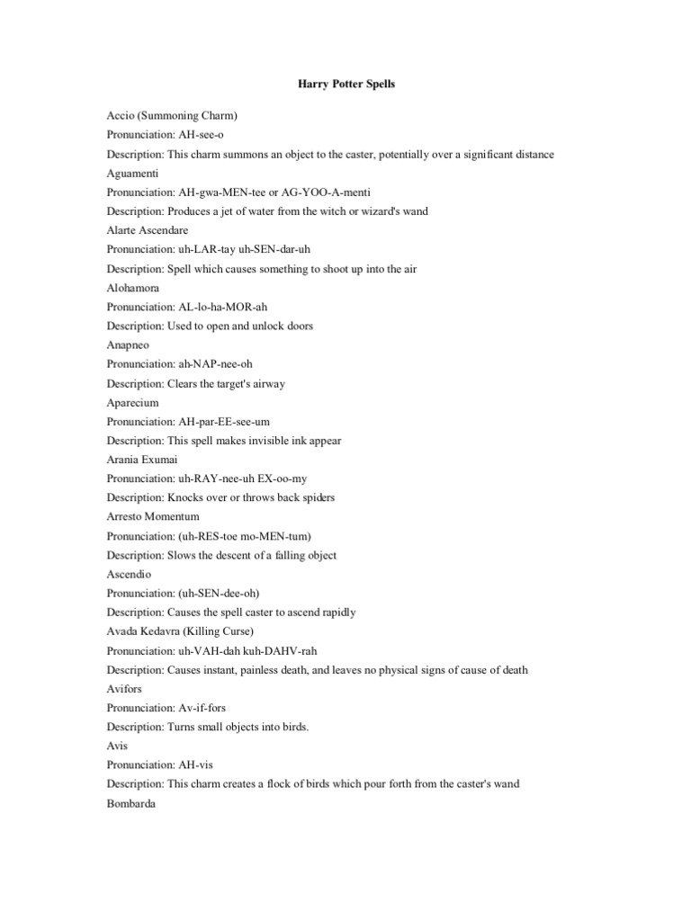 Harry Potter Spells | PDF | Art