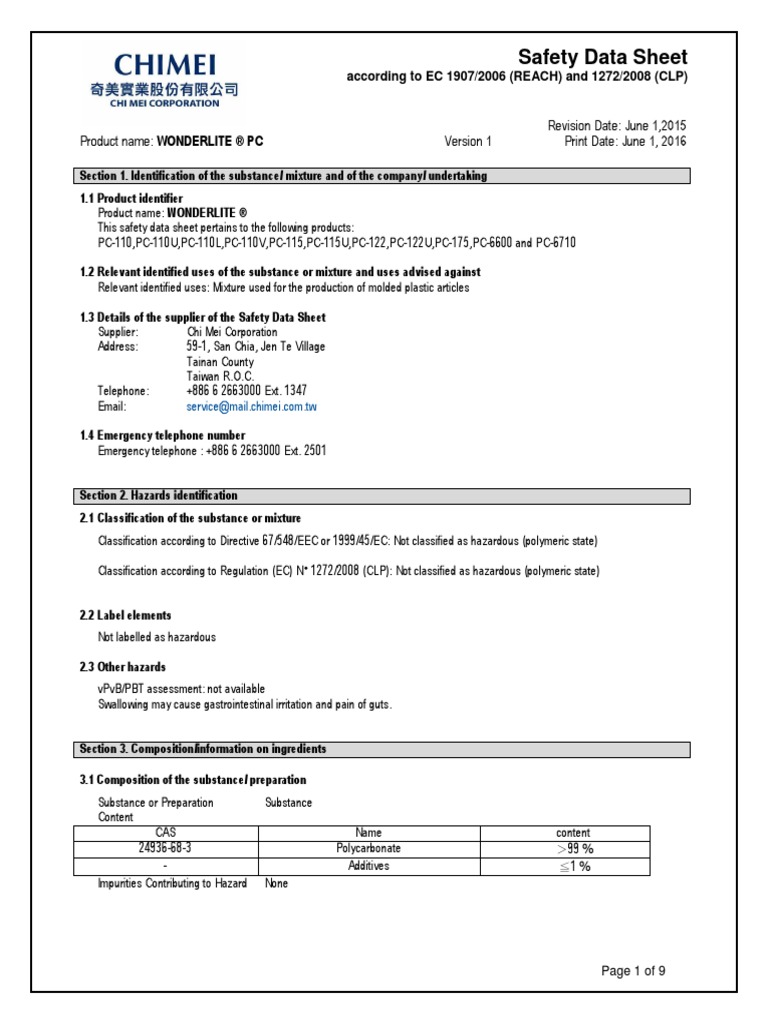 MSDS PC-110 | PDF | Firefighting | Toxicity