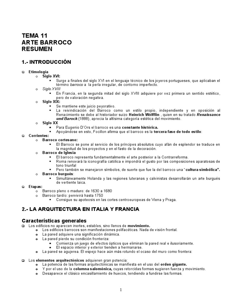 Tema 11 Resumen Arte Barroco | PDF | Barroco | Rembrandt