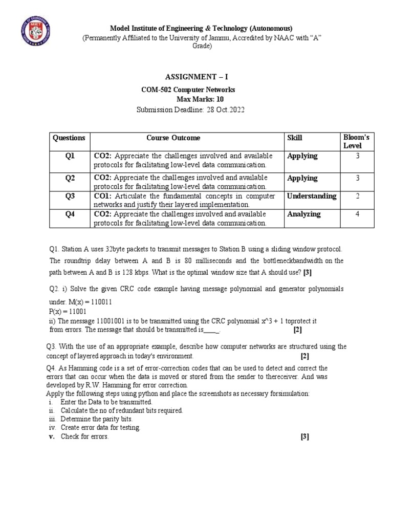 Assignment 1 (COM-502) | PDF | Error Detection And Correction | Computing