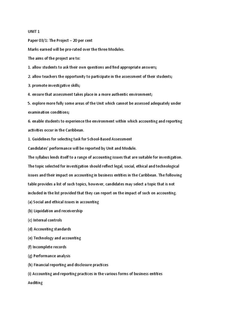 UNIT 1 SBA Gudelines | Download Free PDF | Accounting | Evaluation