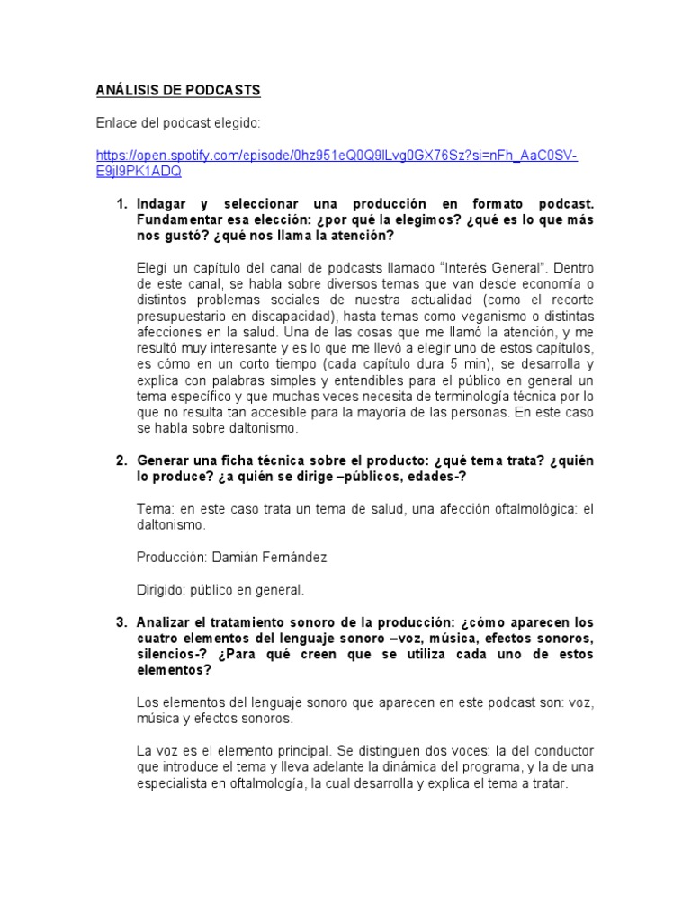 Análisis de Podcasts | PDF | Podcast | Salón de clases