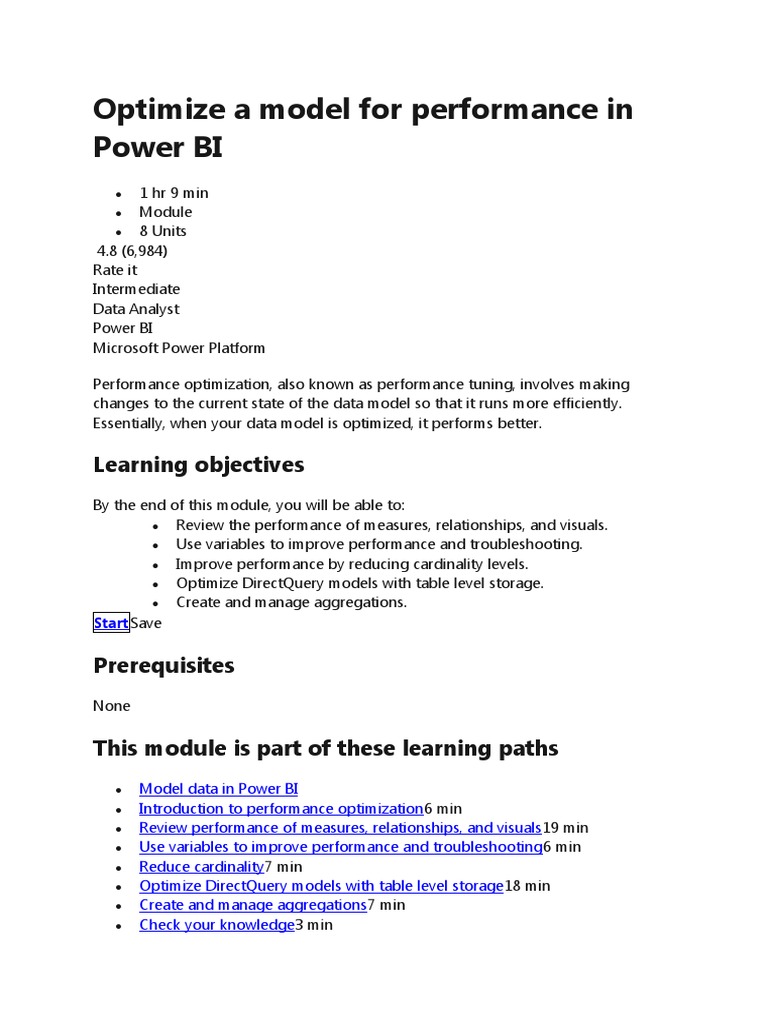 7 Optimize A Model For Performance in Power BI | PDF | Metadata | Databases