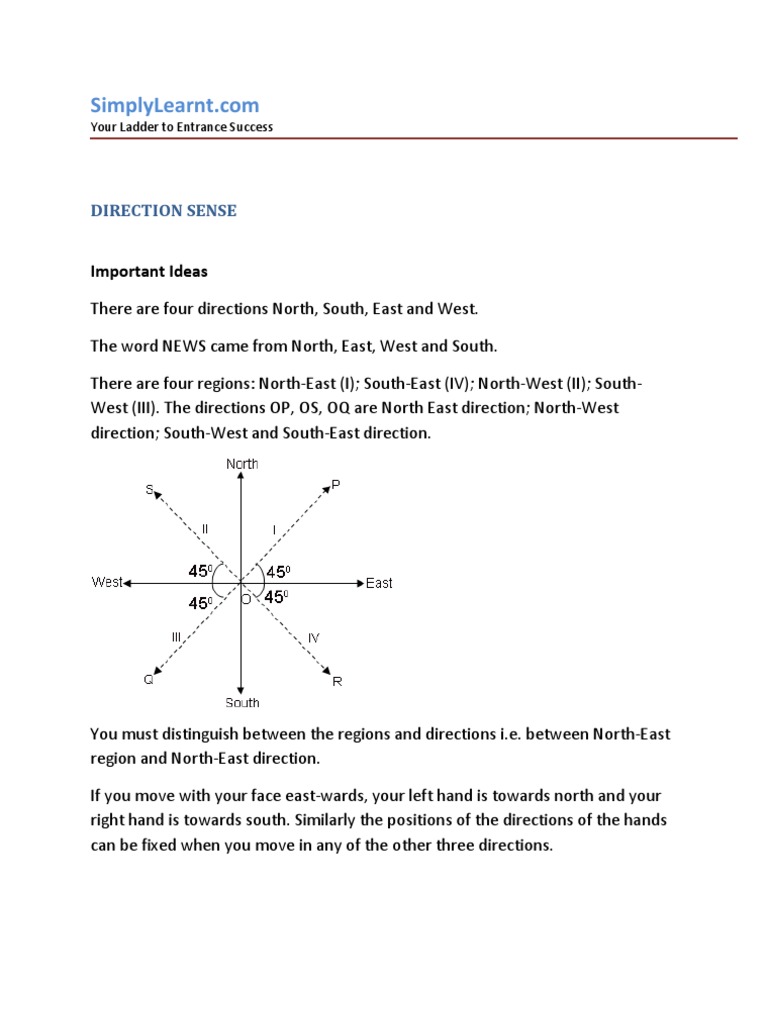 Direction Sense Notes | PDF | Geometry | Teaching Mathematics
