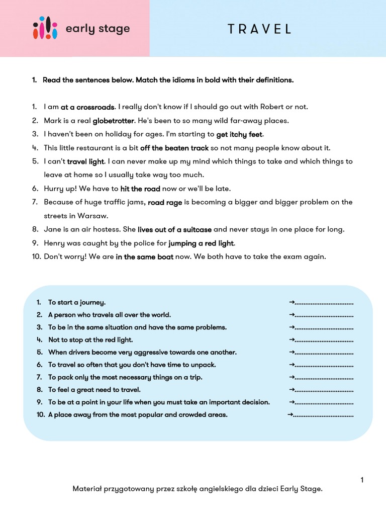 Travel Idioms Freebies Handout | PDF