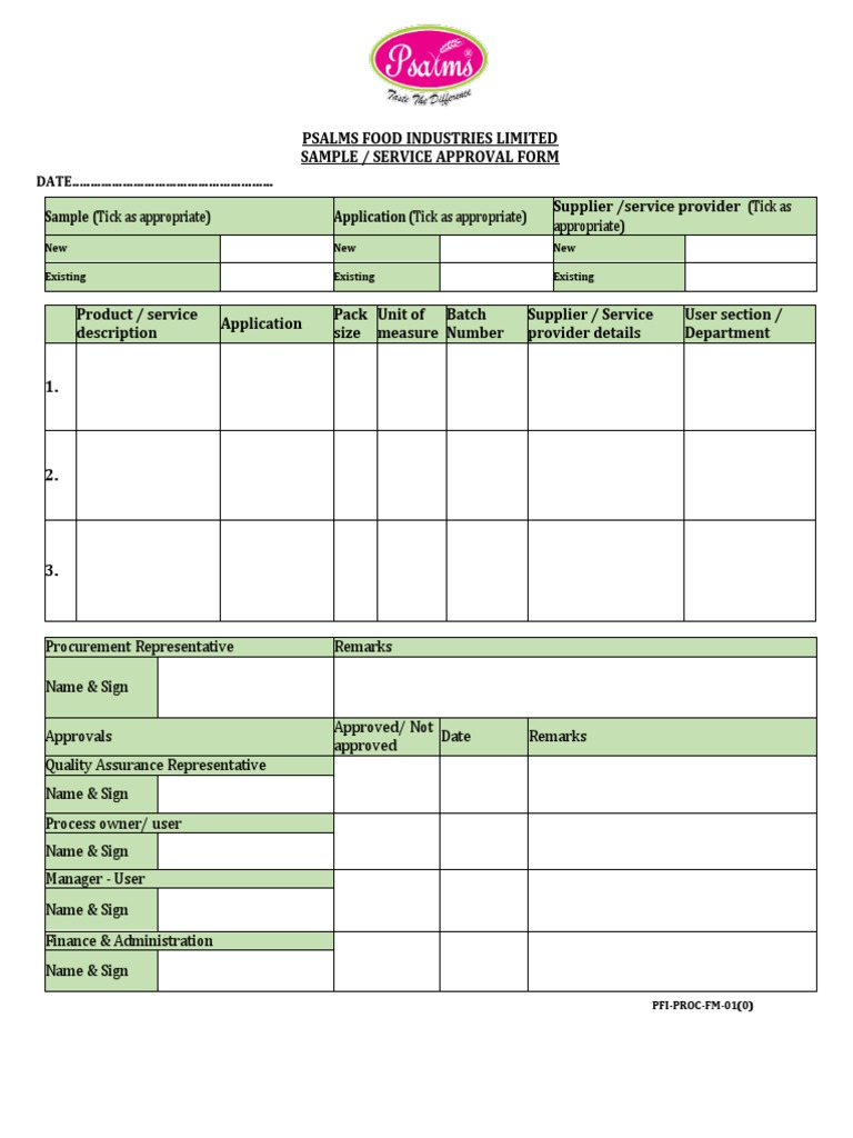 PFI Sample Approval Form | PDF