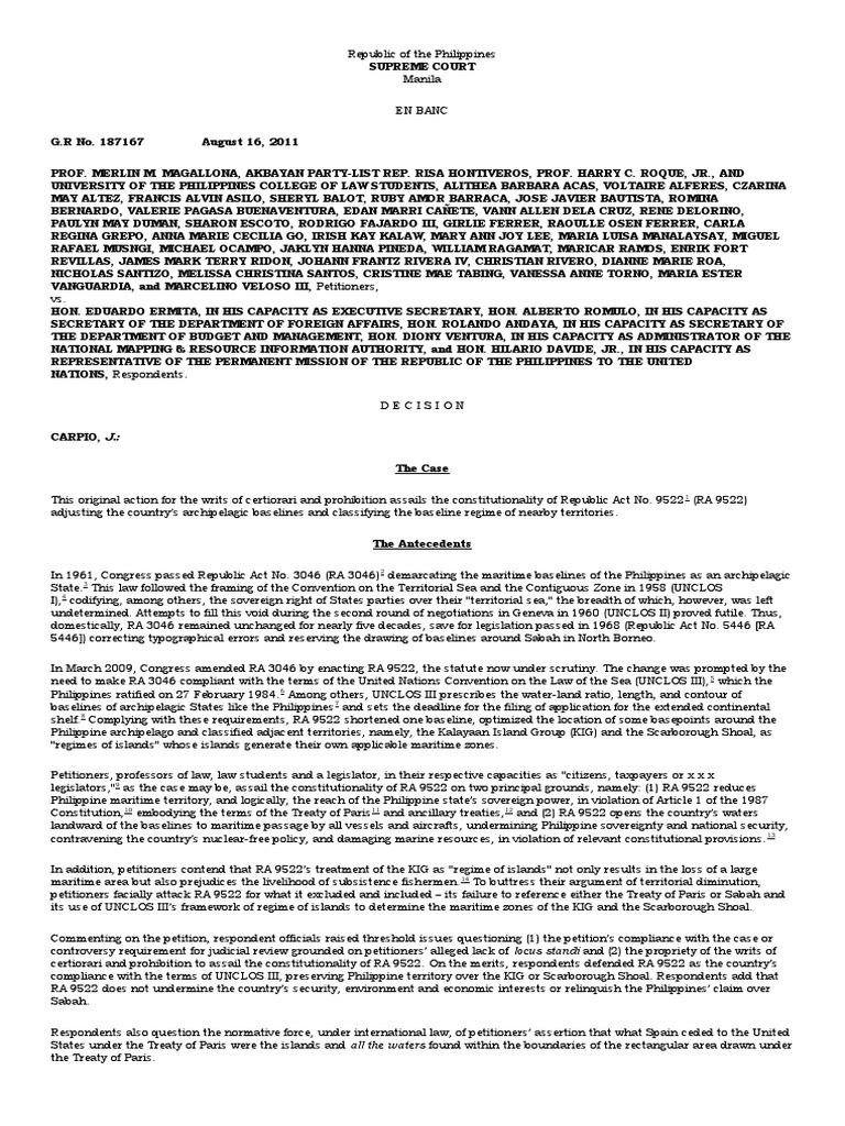 Magallona vs. Ermita, GR No. 187167 | PDF | Territorial Waters ...