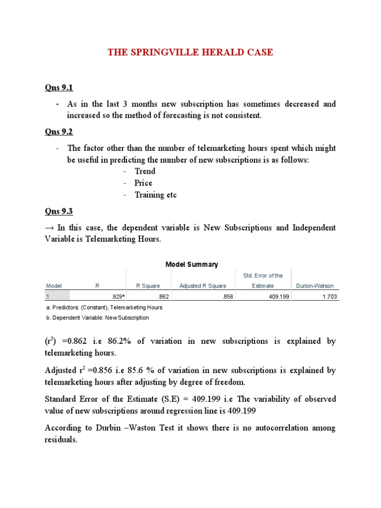 Spss Case Pdf Errors And Residuals Regression Analysis 