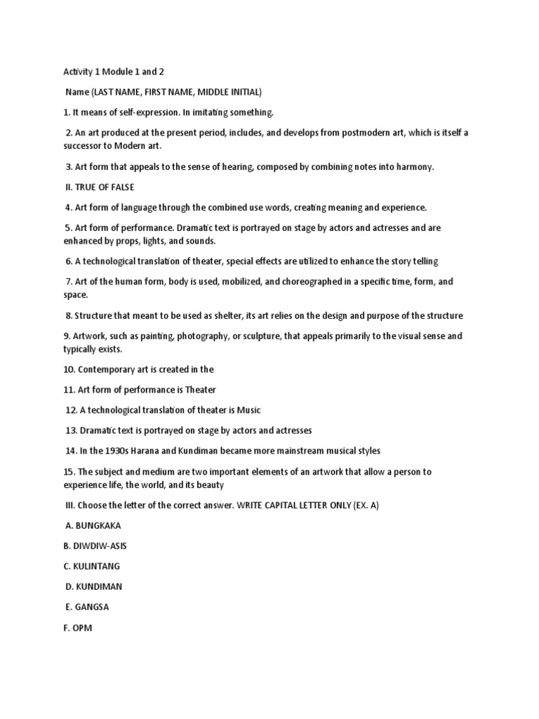 Activity 1 in CPAR | PDF | Theatre | The Arts