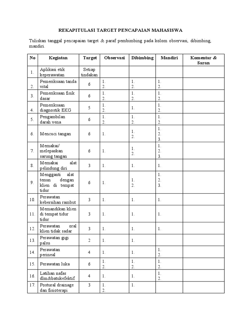 Rekapitulasi Target Pencapaian Mahasiswa | PDF