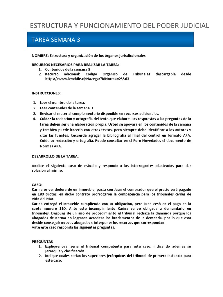 S3 - Estructura y Funcionamiento Del Poder Judicial - Tarea Semana 3 | PDF | Demanda judicial ...