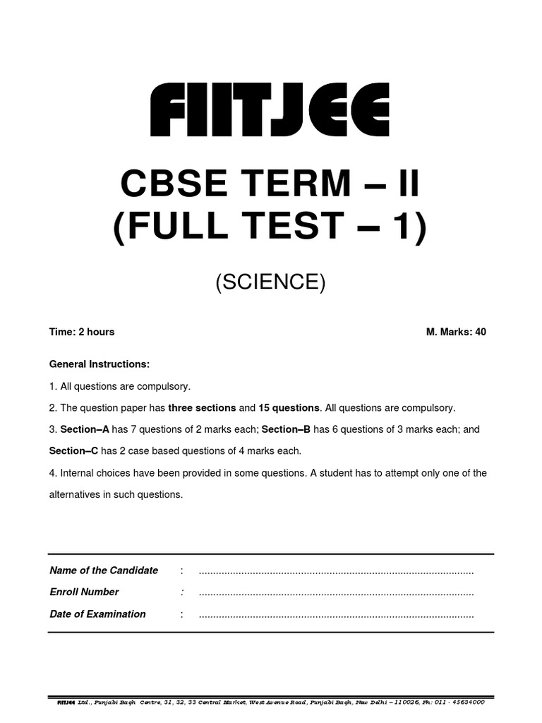 Full Test - 1 - Science-31-1-2022-Qp | PDF | Menstrual Cycle | Reproduction