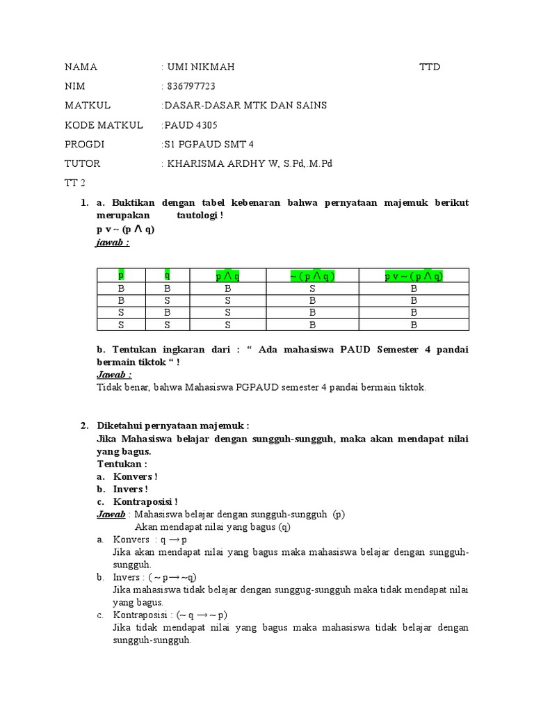TT 2 Dasar2 MTK Dan Sains | PDF