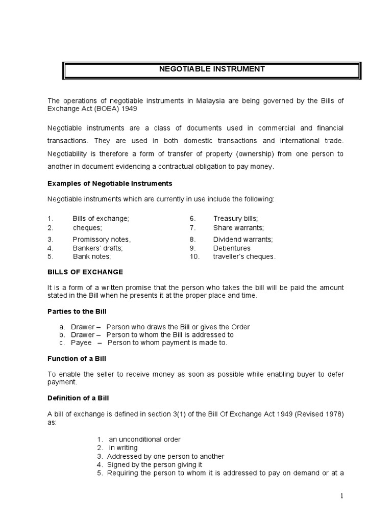 Law of Negotiable Instrument (Law 416) | PDF | Negotiable Instrument ...