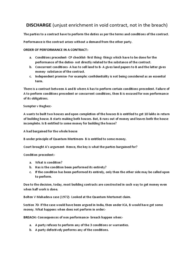 Discharge of Contracts | PDF | Breach Of Contract | Damages Discharge of Contracts | PDF | Breach Of Contract | Damages