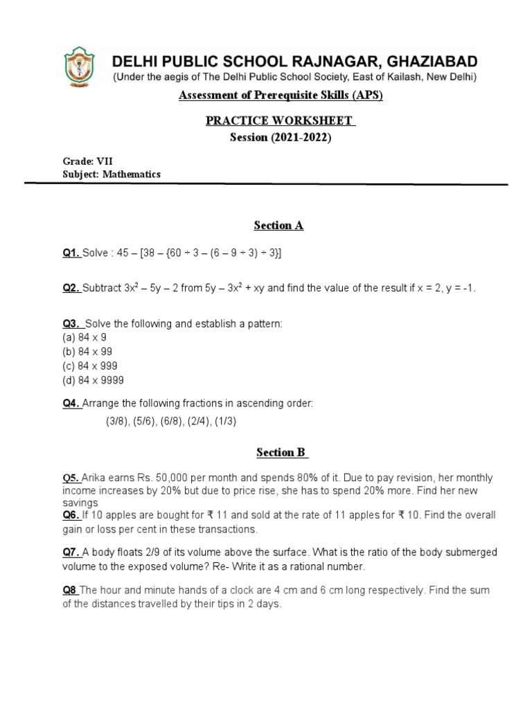 APS - Maths - Class 7 | PDF | Cakes
