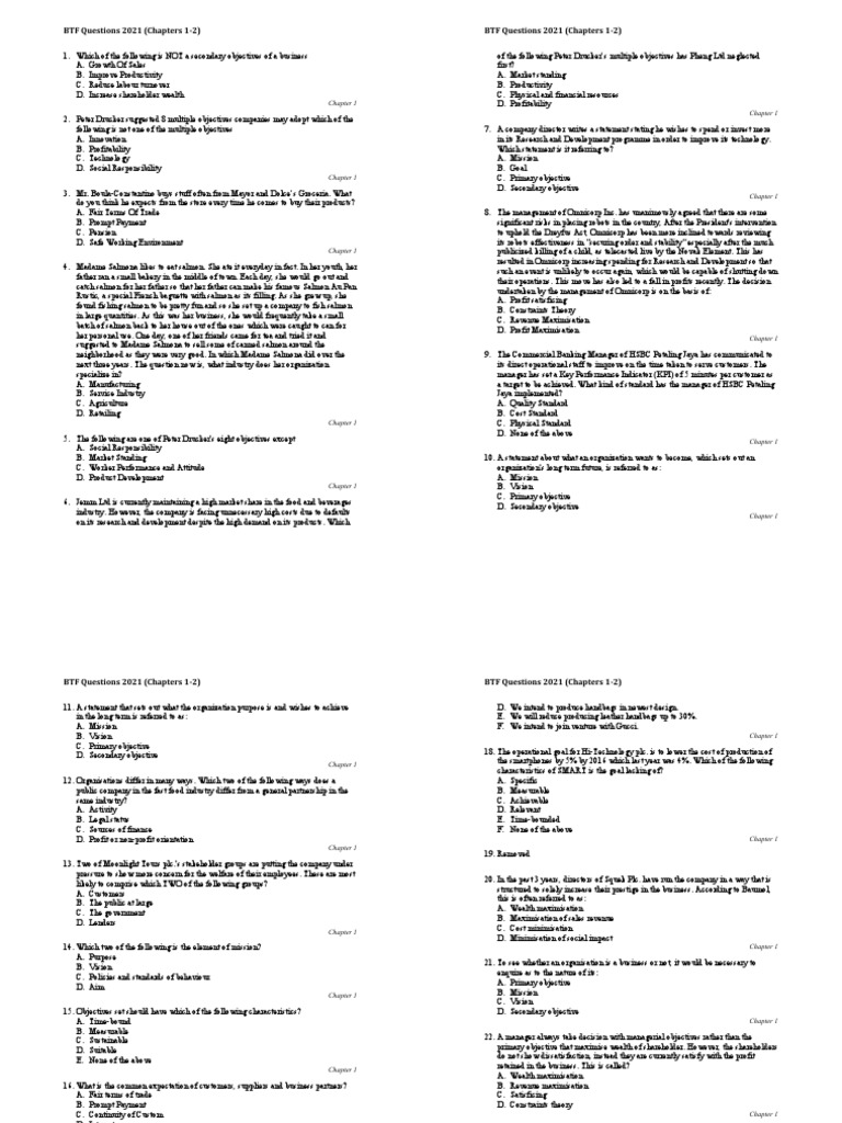 BTF MCQ 2021 v3 EDC | PDF | Franchising | Goal
